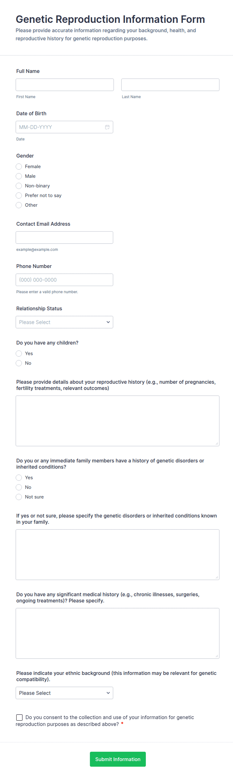 Genetic Reproduction Information Form Template | Jotform
