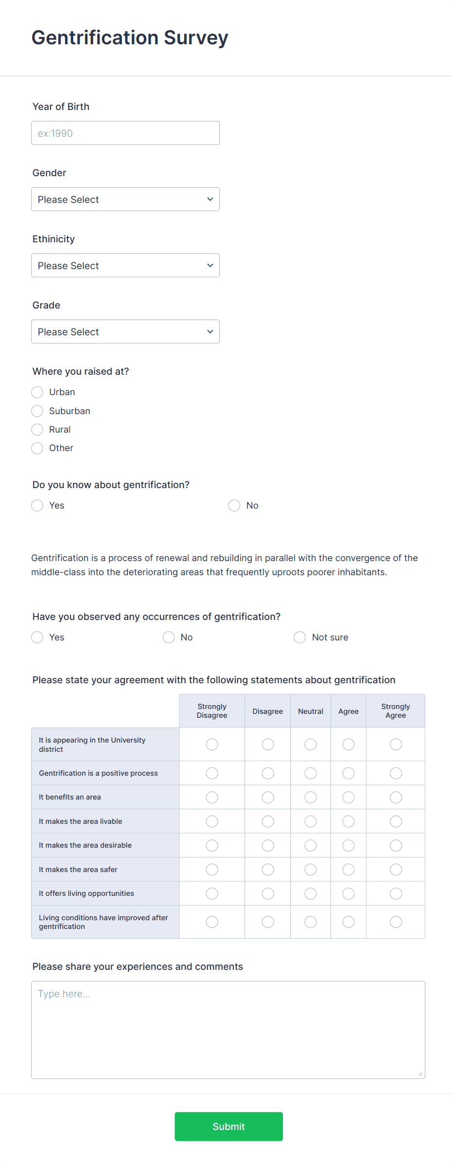 Gentrification Survey Form Template | Jotform