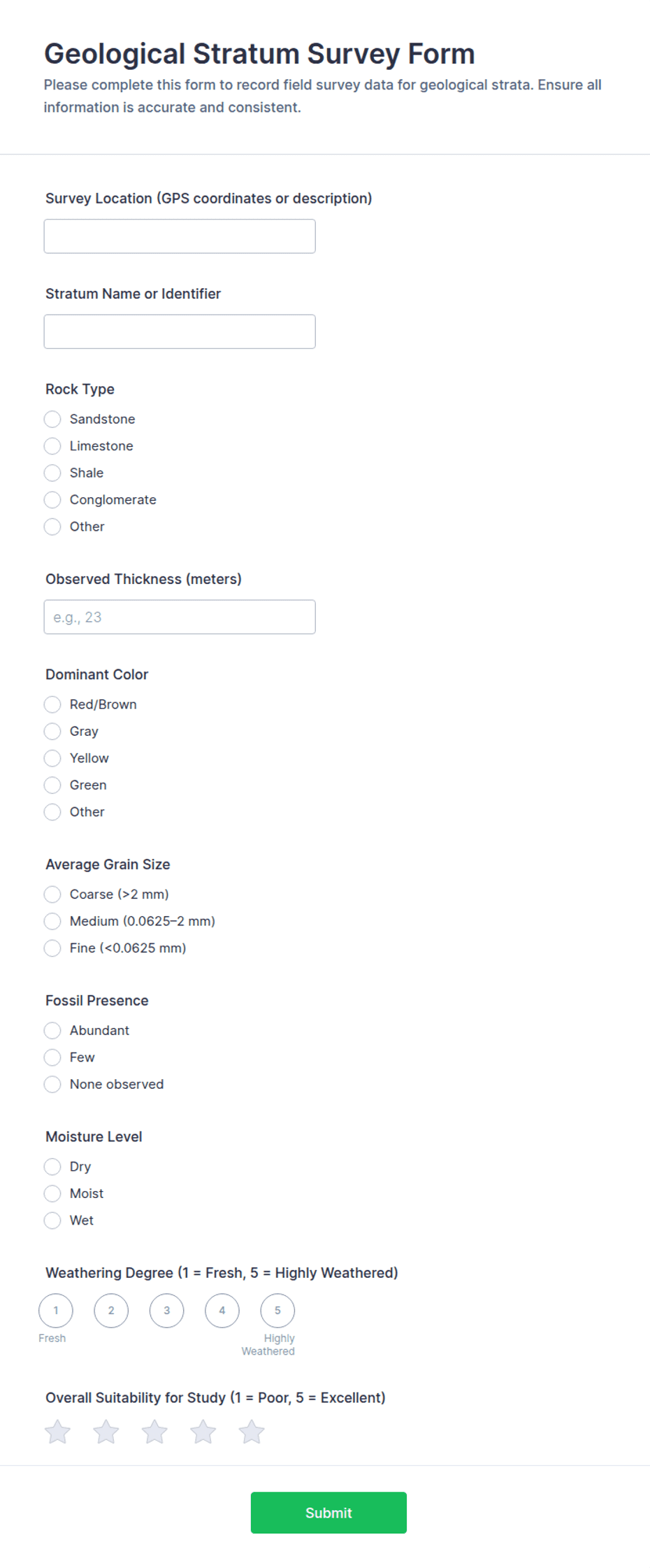 Geological Stratum Survey Form Template | Jotform