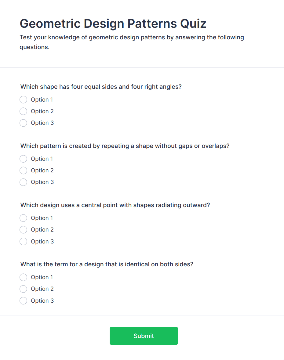 Geometric Design Patterns Quiz Form Template | Jotform