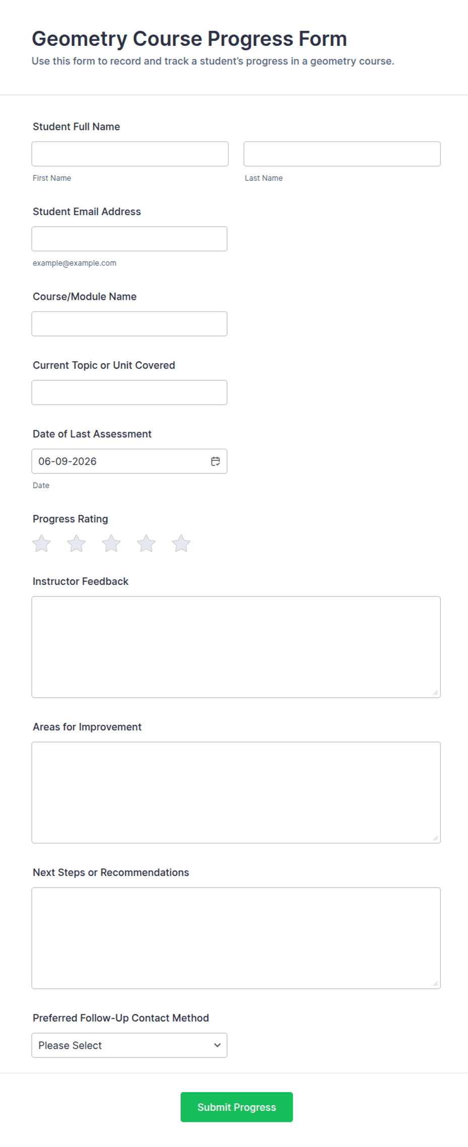 Geometry Course Progress Form Template | Jotform