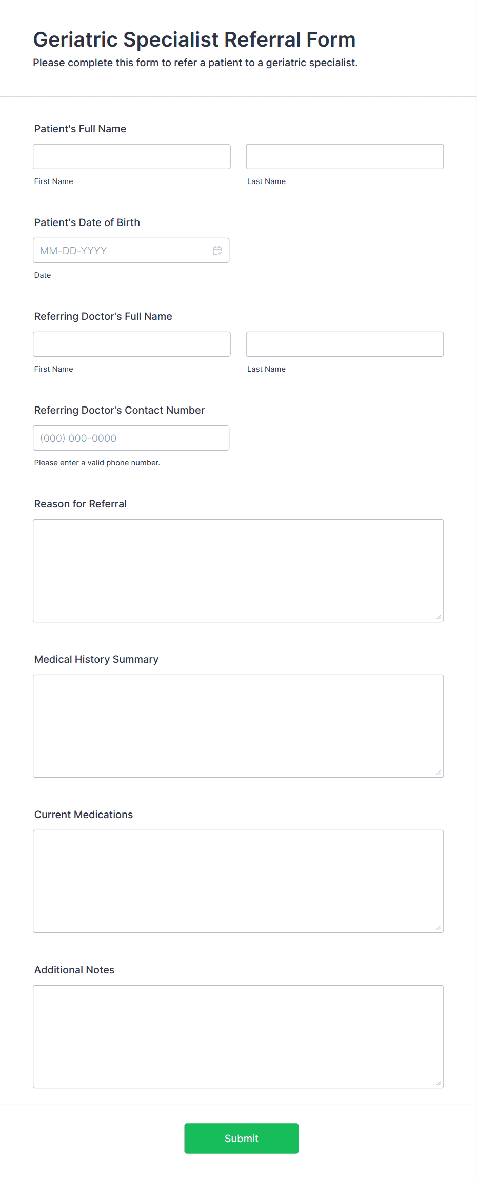 Geriatric Specialist Referral Form Template | Jotform