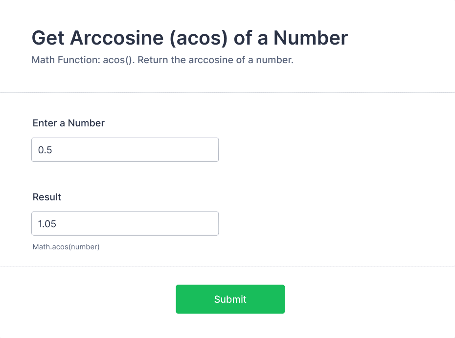 Get Arccosine (acos) Form Template | Jotform
