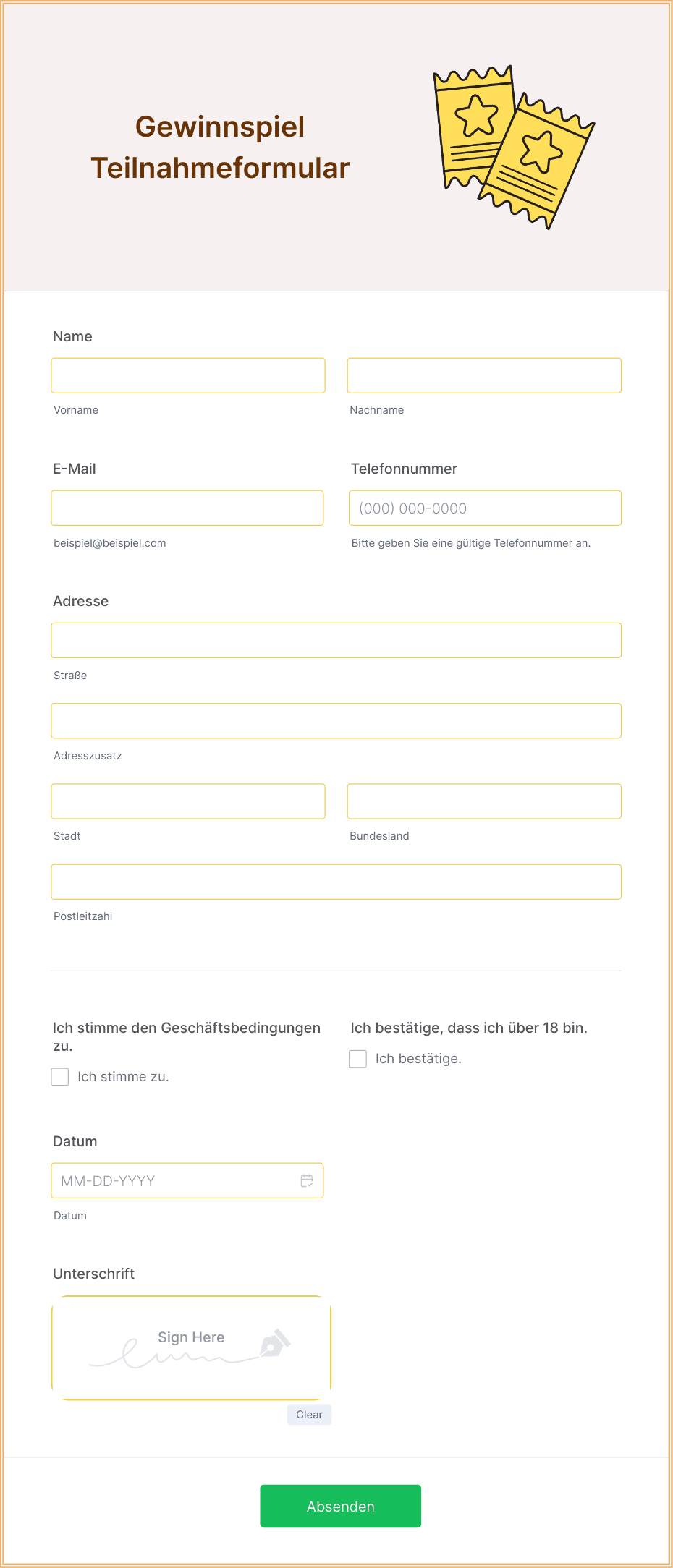 Gewinnspiel Teilnahmeformular Formularvorlage | Jotform