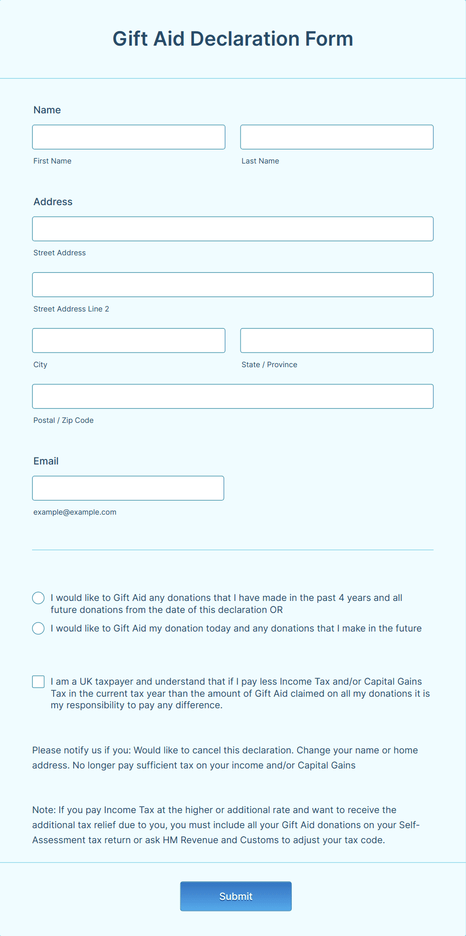 Gift Aid Declaration Form Template | Jotform
