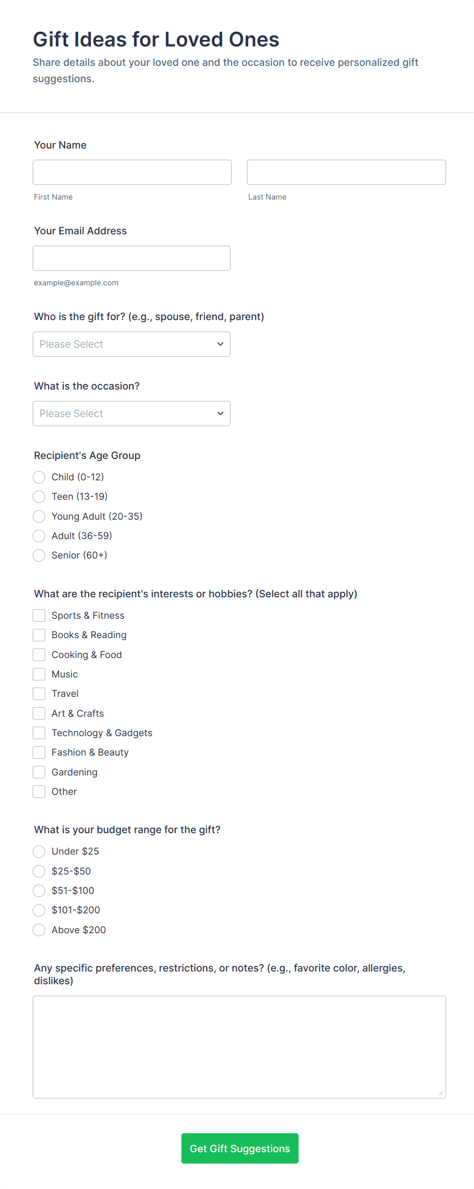 Gift Ideas for Loved Ones Form Template | Jotform