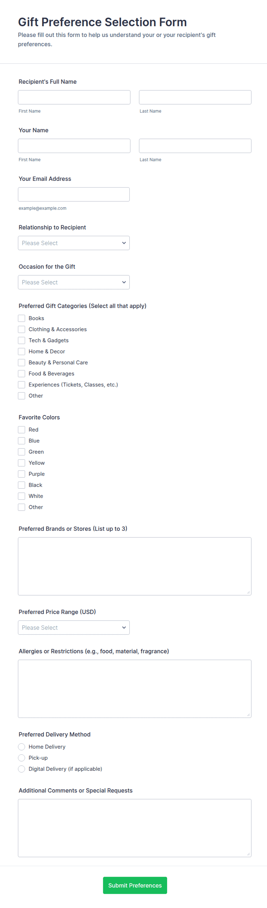 Gift Preference Selection Form Template | Jotform