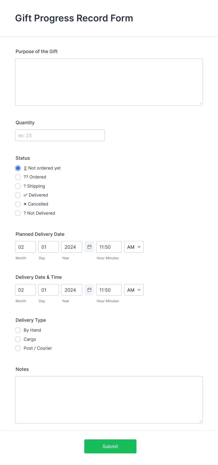 Gift Progress Record Form Template | Jotform