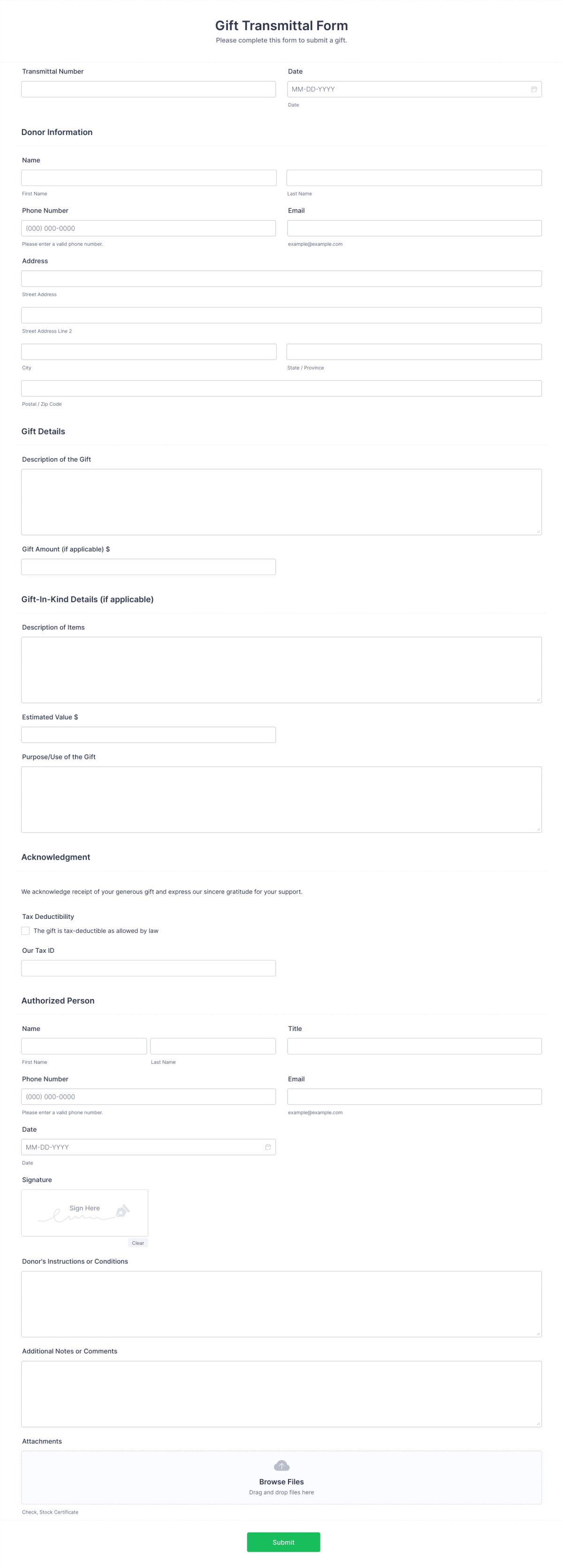 Gift Transmittal Form Template | Jotform