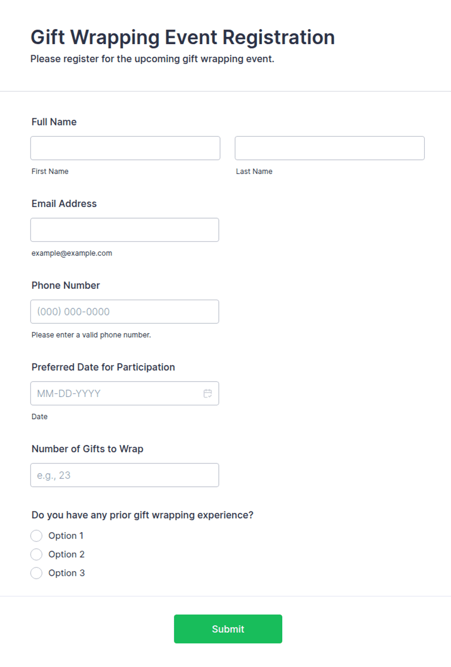 Gift Wrapping Event Registration Form Template | Jotform