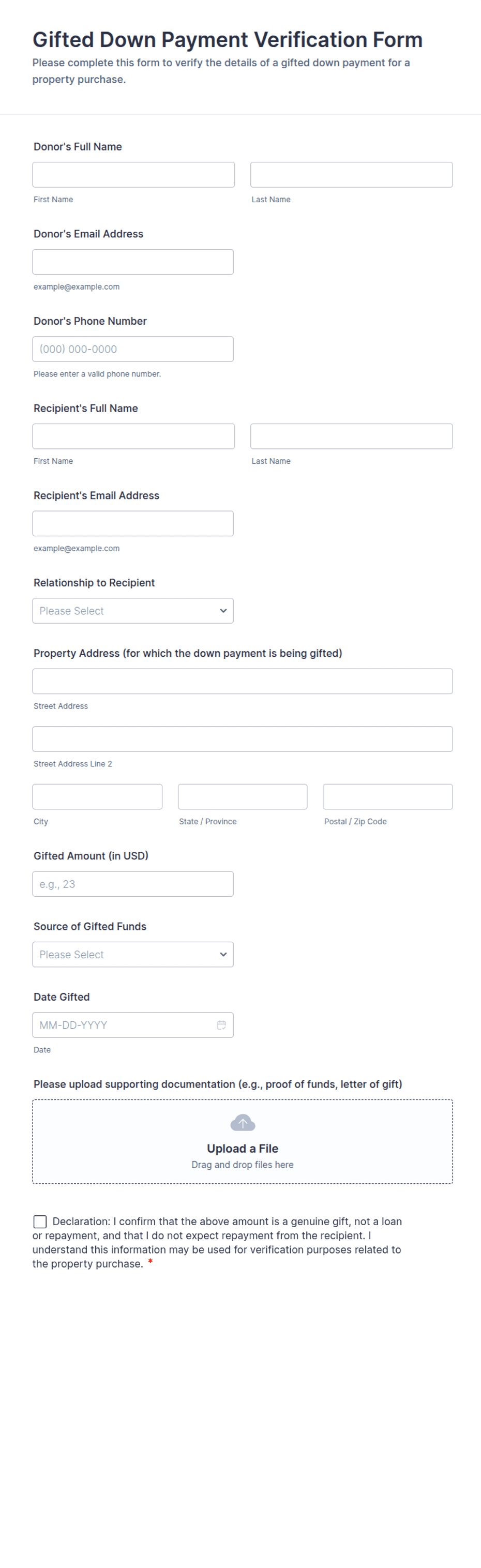Gifted Down Payment Verification Form Template | Jotform
