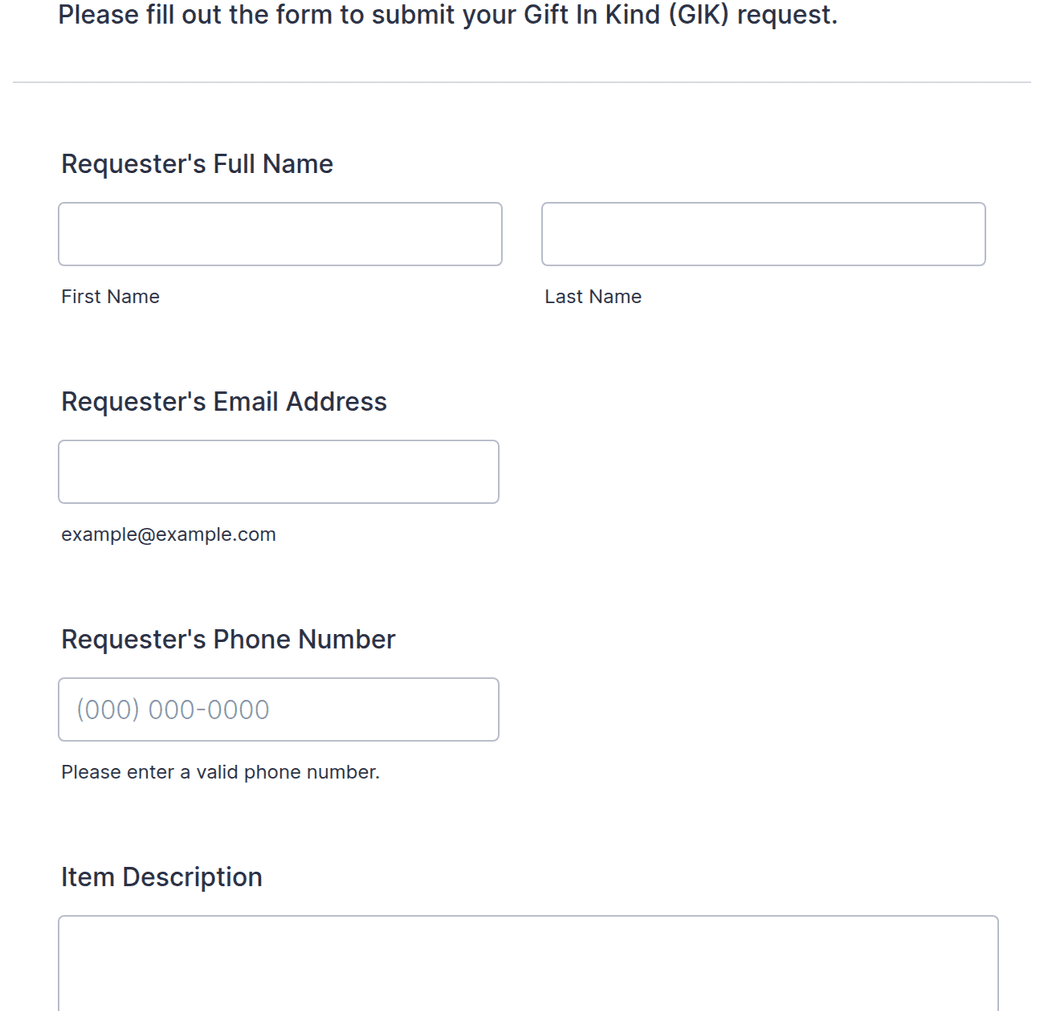 GIK Request Submission Form Template | Jotform