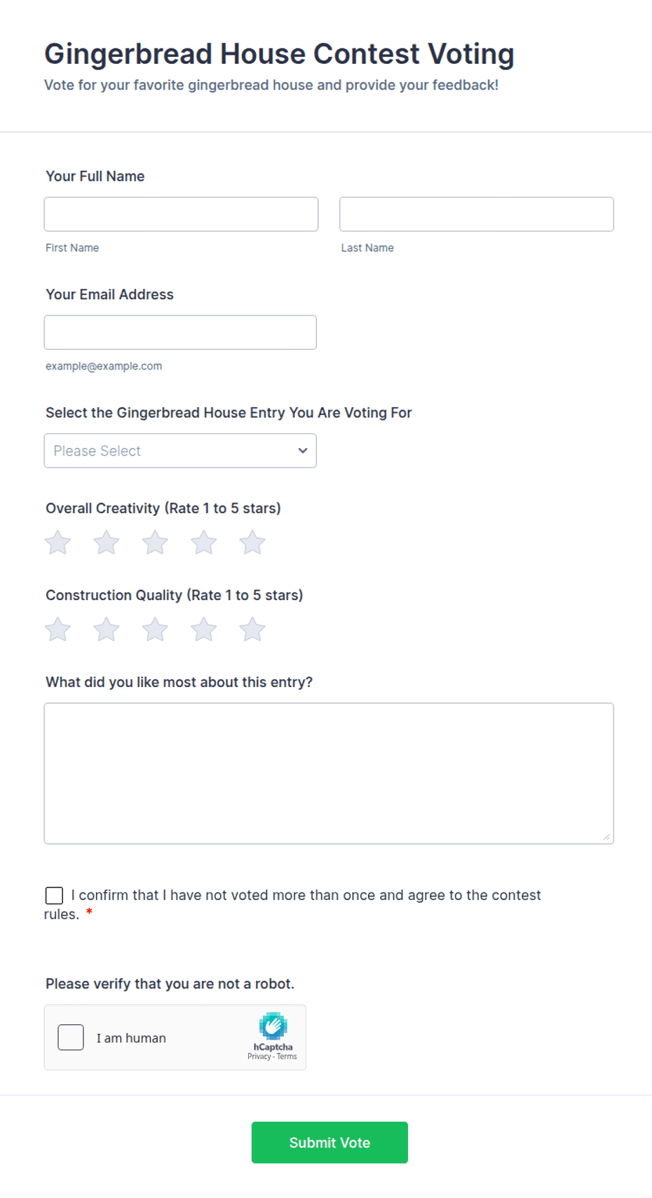 Gingerbread House Contest Voting Form Template | Jotform