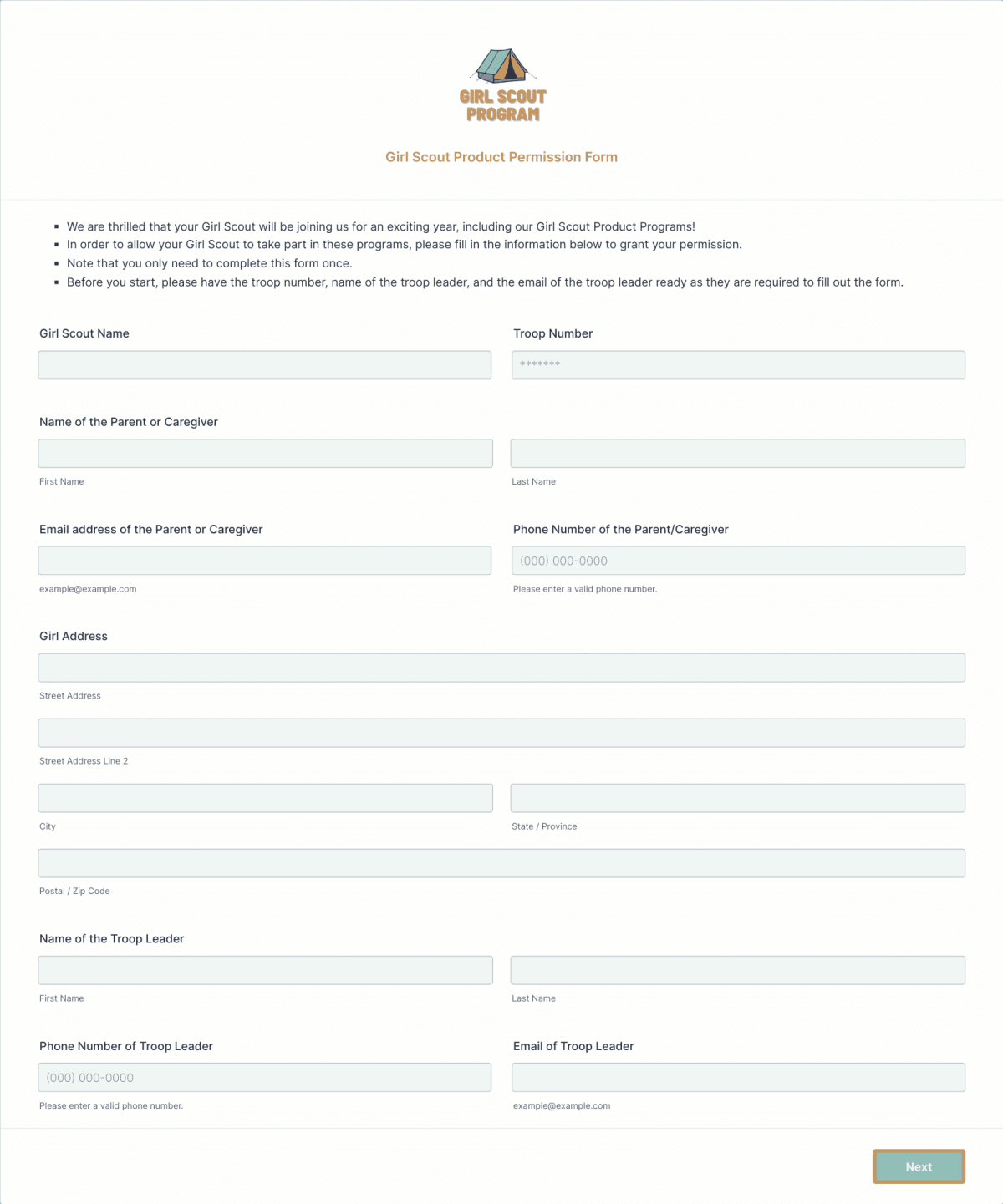 Girl Scout Product Permission Form Template | Jotform