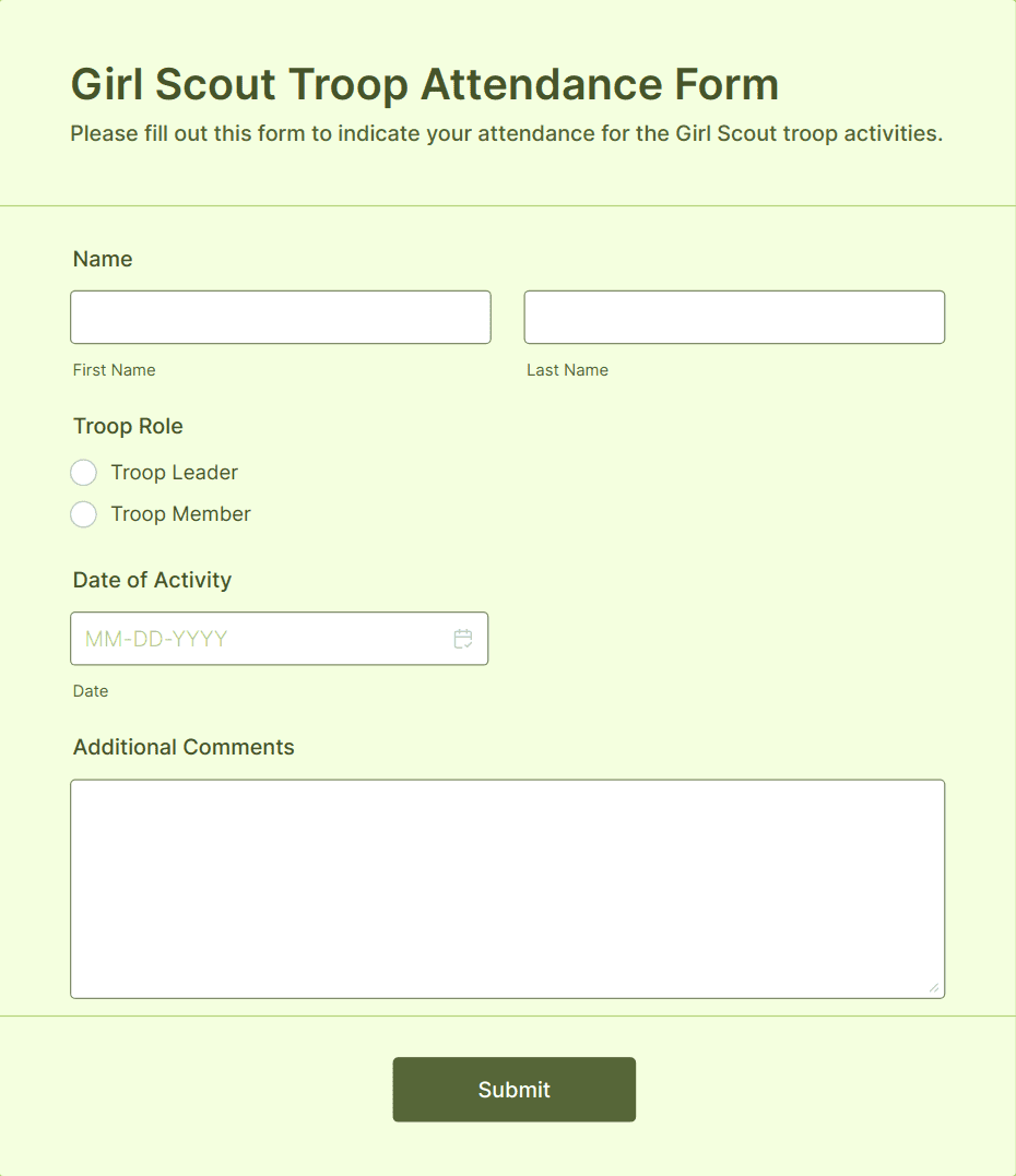Girl Scout Troop Attendance Form Template | Jotform