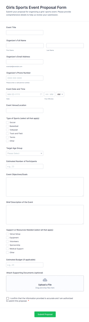 Girls Sports Event Proposal Form Template | Jotform
