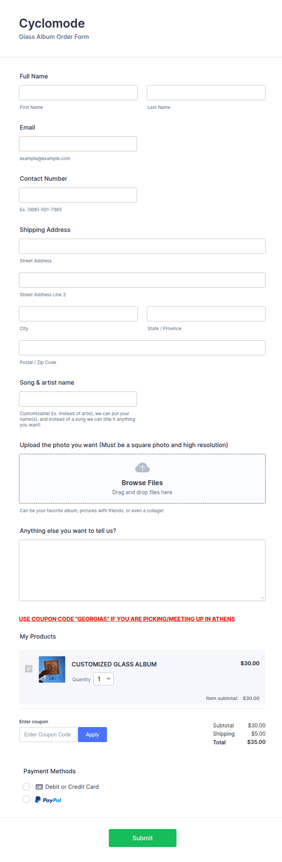 Glass Album Order Form Template | Jotform