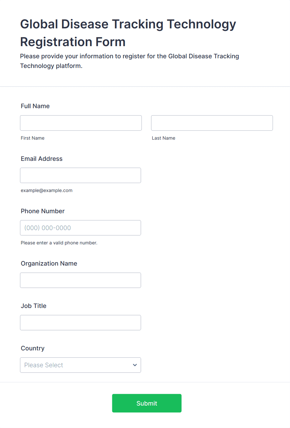 Global Disease Tracking Technology Registration Form Template | Jotform