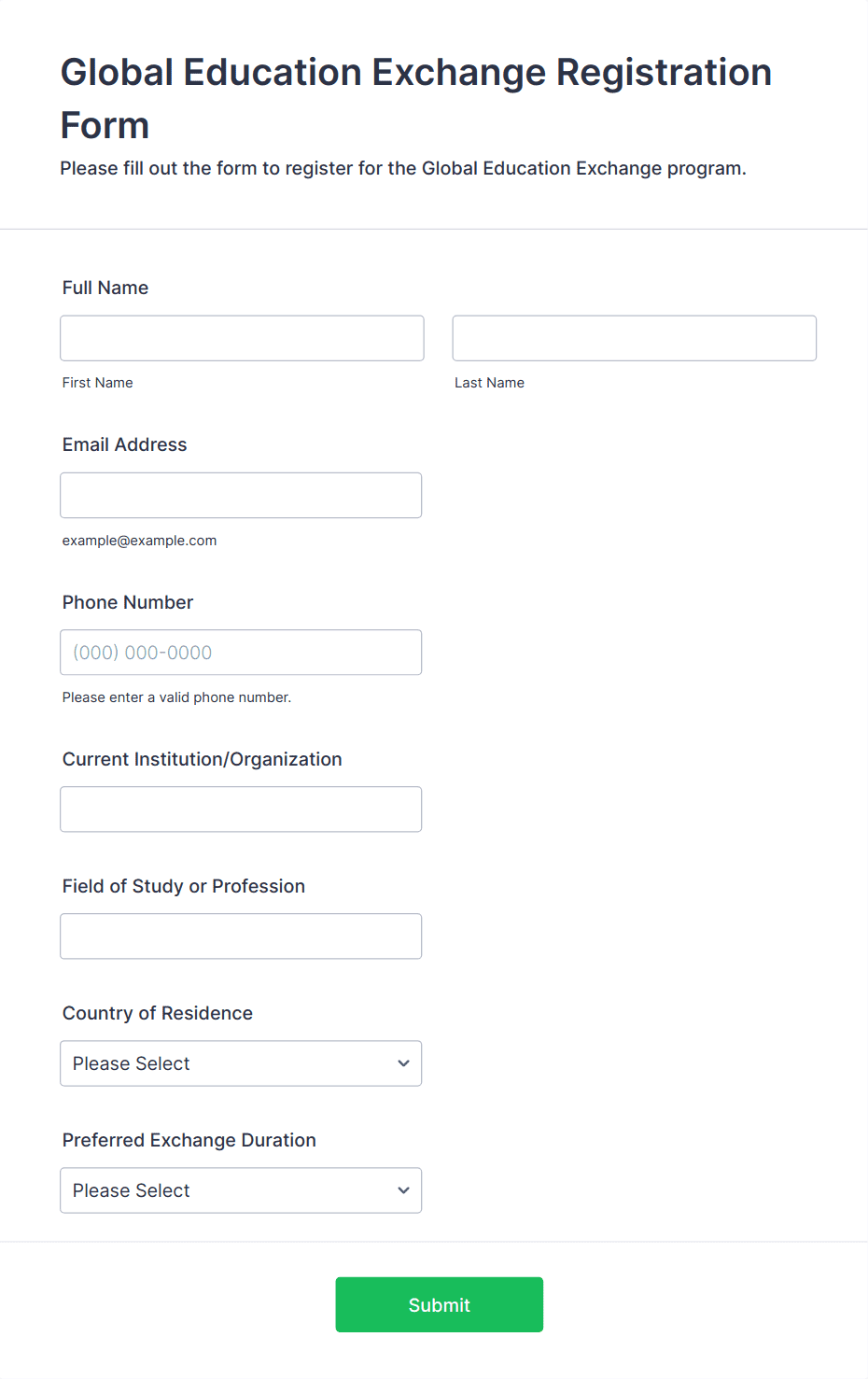 Global Education Exchange Registration Form Template | Jotform