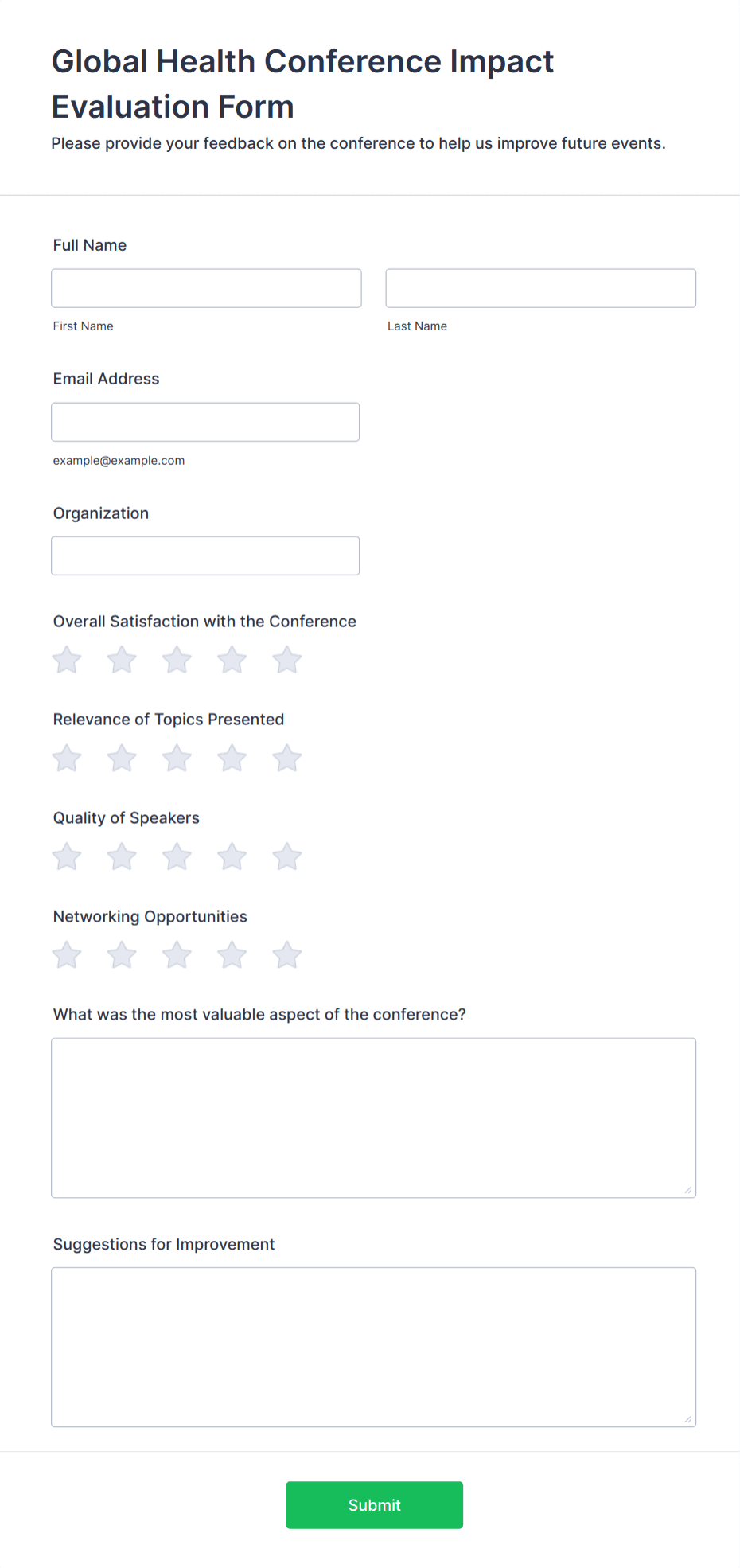 Global Health Conference Impact Evaluation Form Form Template | Jotform