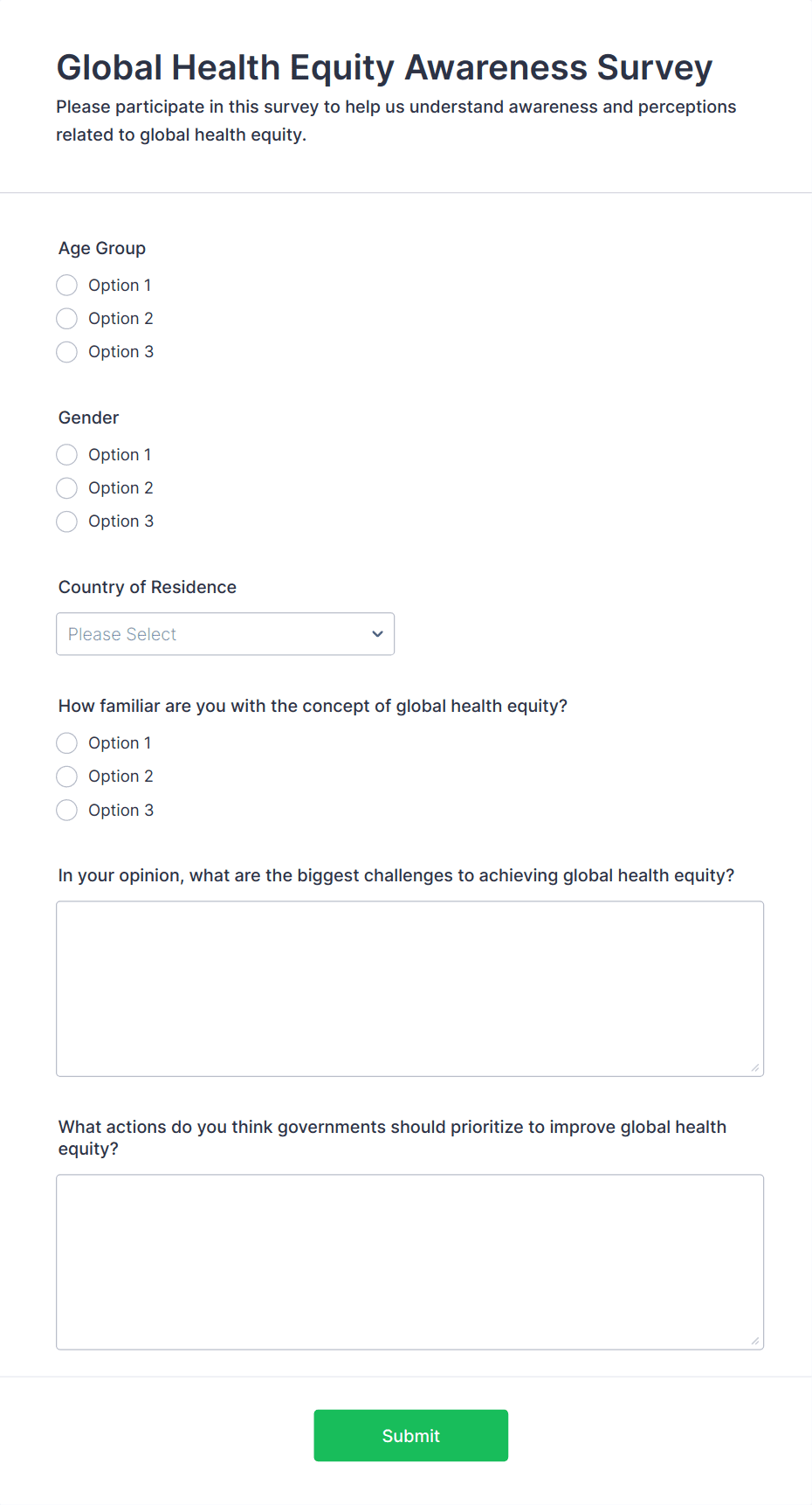 Global Health Equity Awareness Survey Form Template | Jotform