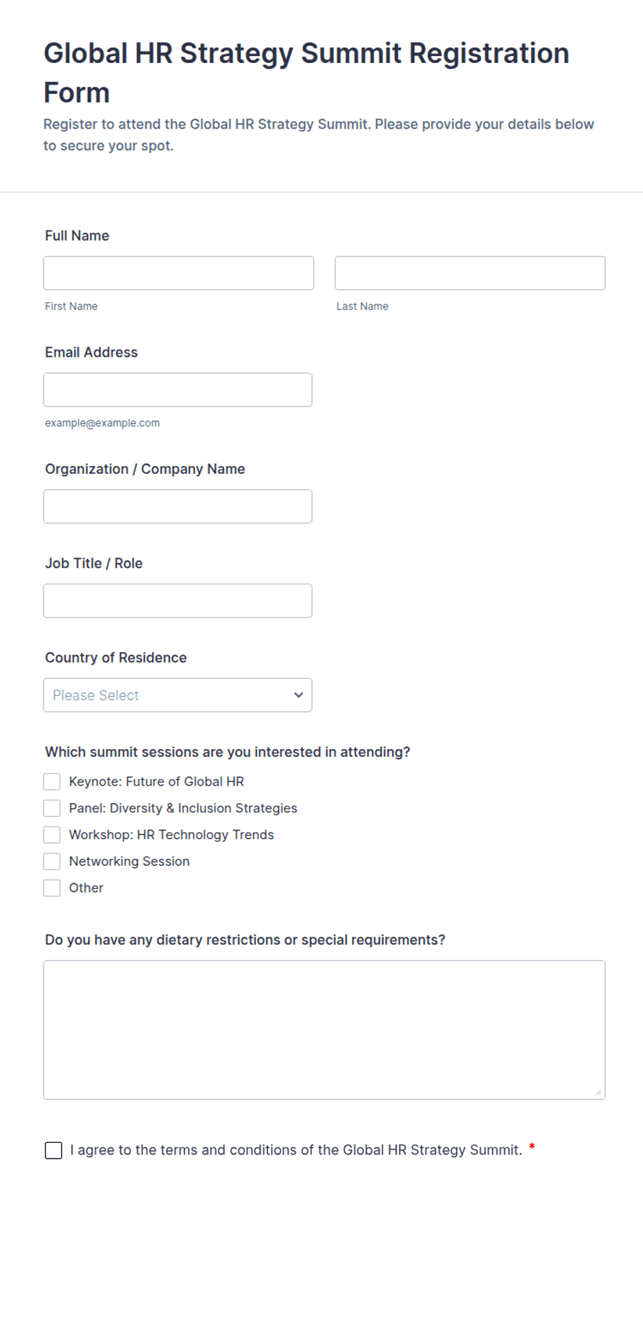 Global HR Strategy Summit Registration Form Template | Jotform