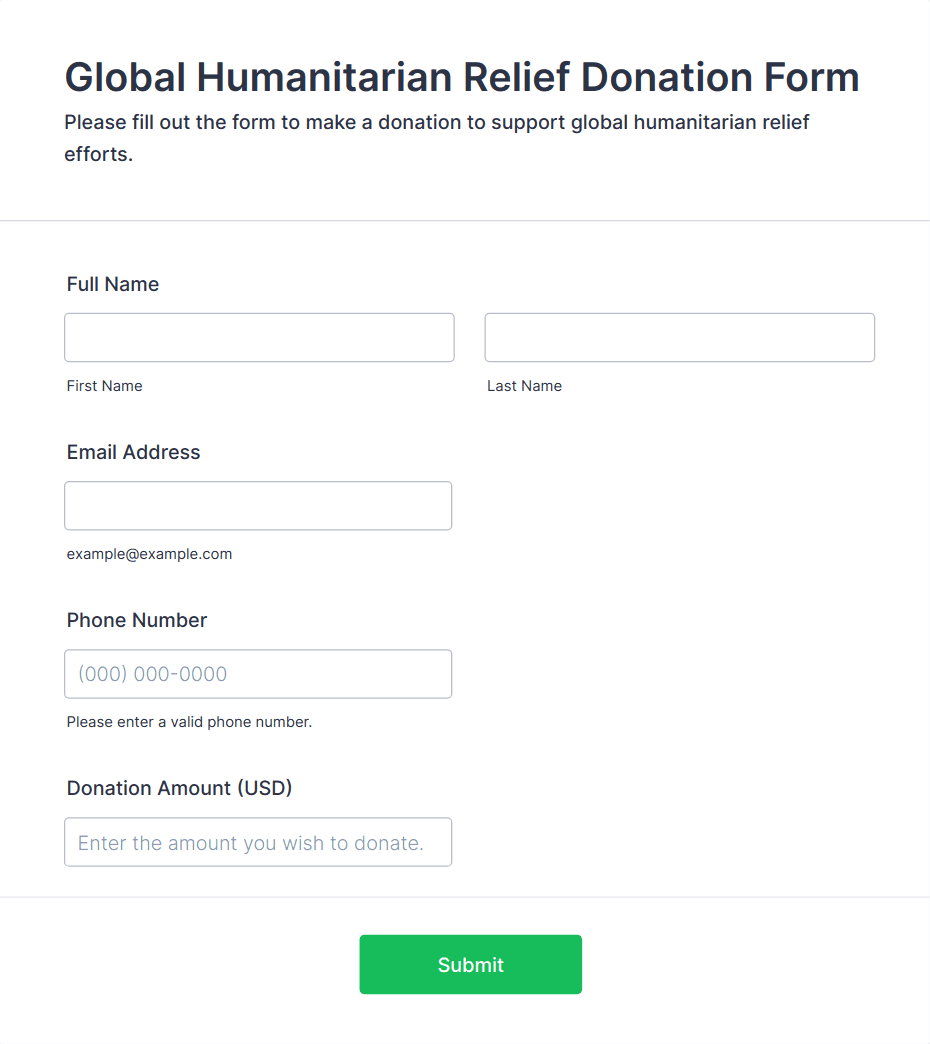 Global Humanitarian Relief Donation Form Template | Jotform