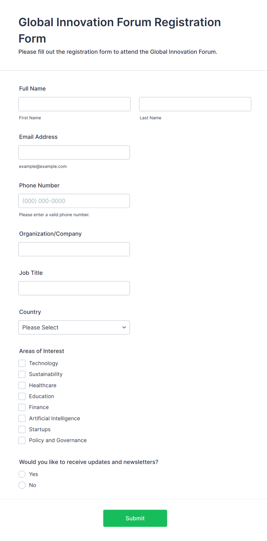 Global Innovation Forum Registration Form Template | Jotform