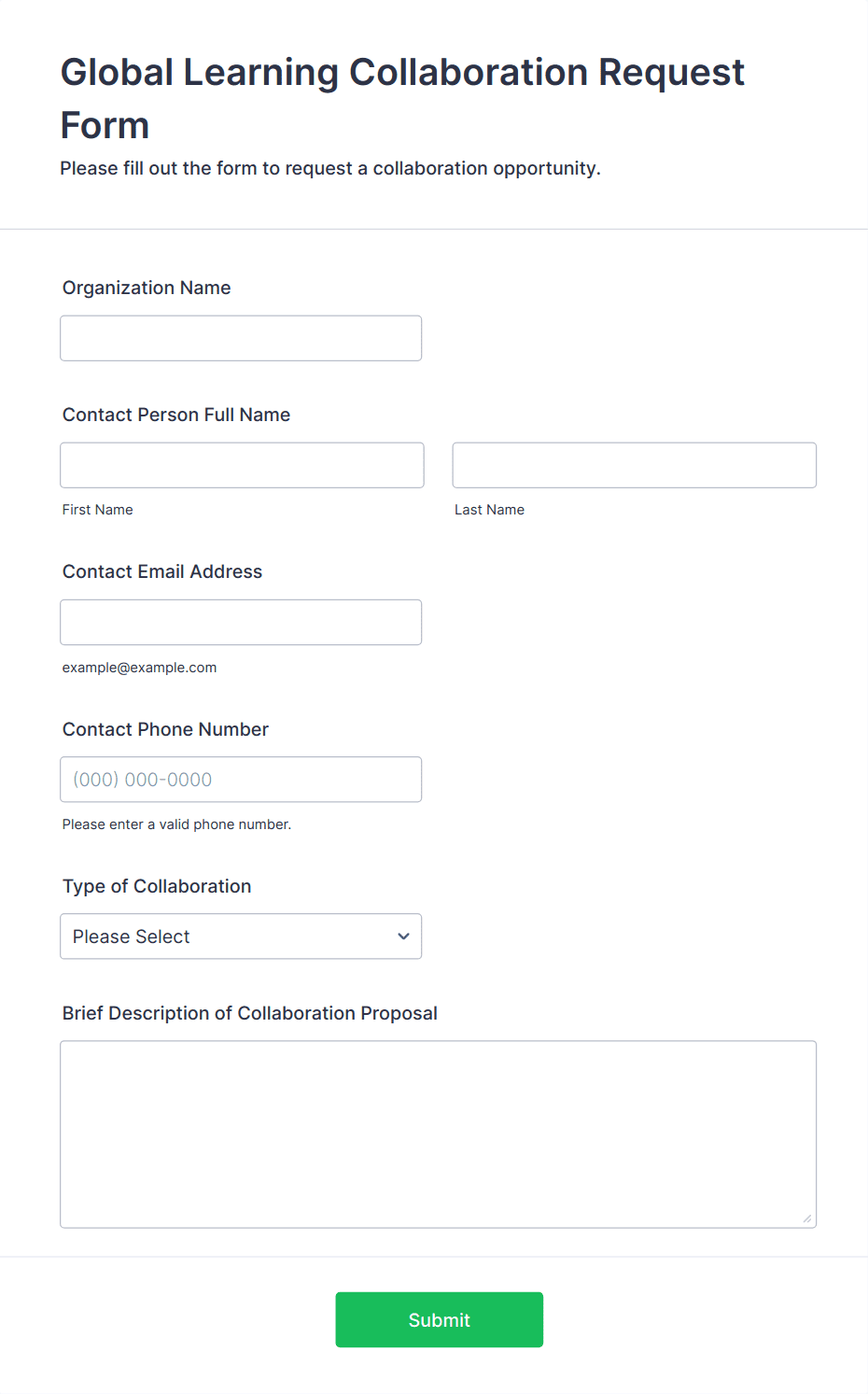 Global Learning Collaboration Request Form Template | Jotform