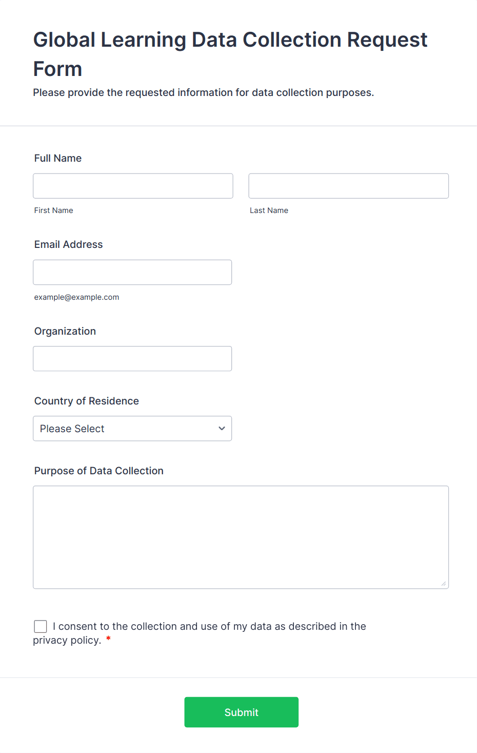 Global Learning Data Collection Request Form Template | Jotform