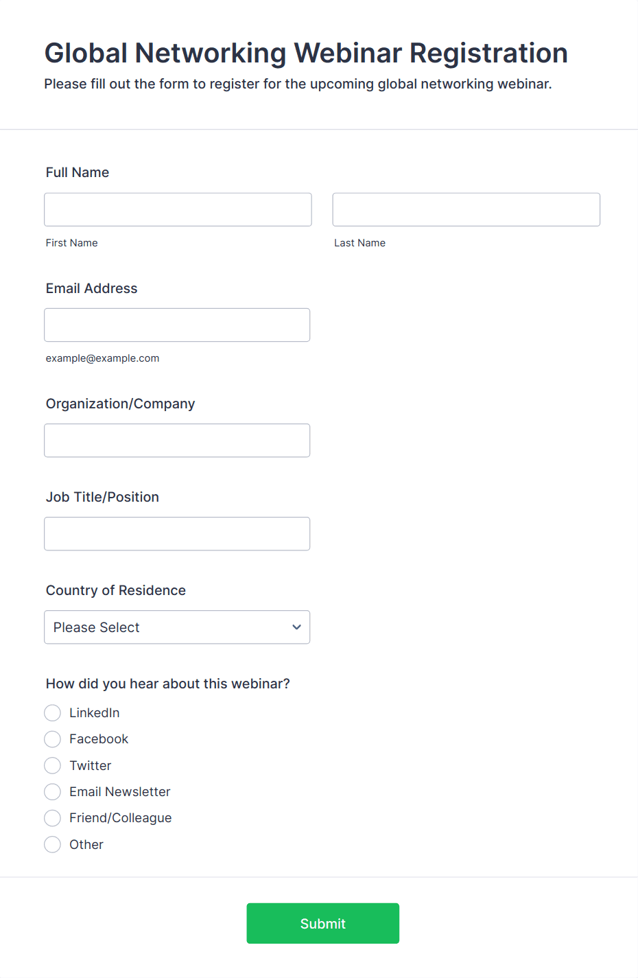Global Networking Webinar Registration Form Template | Jotform