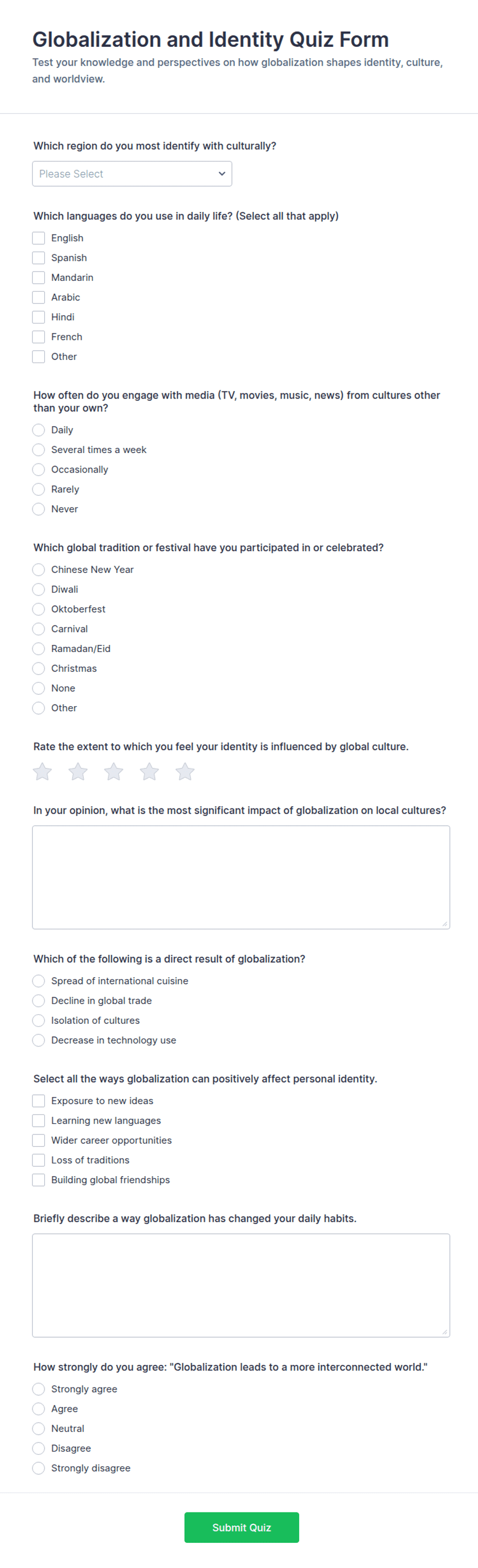 Globalization and Identity Quiz Form Template | Jotform