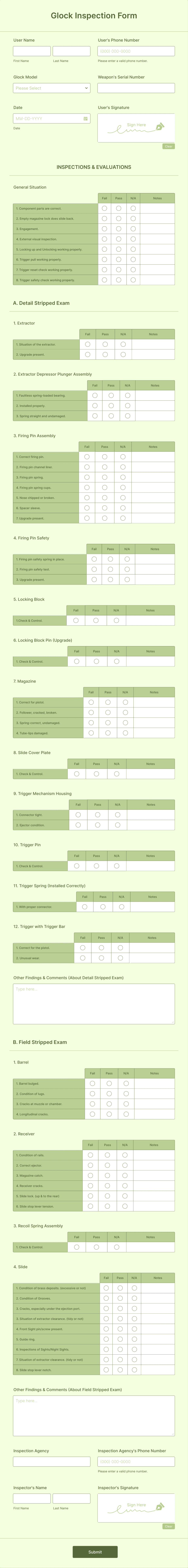 Glock Inspection Form Template | Jotform
