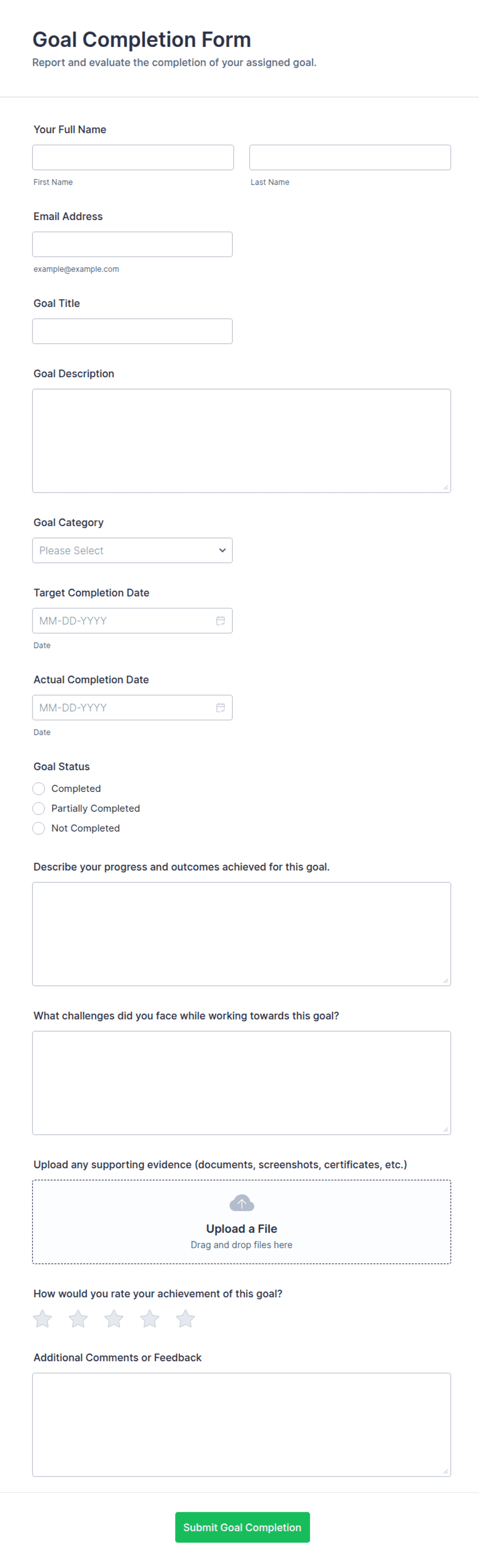 Goal Completion Form Template | Jotform