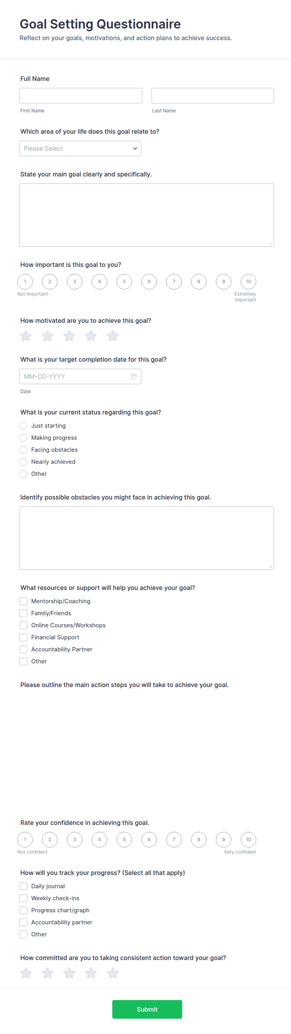Goal Setting Questionnaire Form Template | Jotform