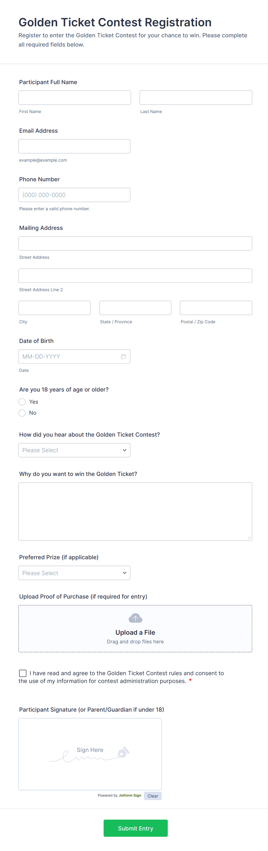 Golden Ticket Contest Registration Form Template | Jotform