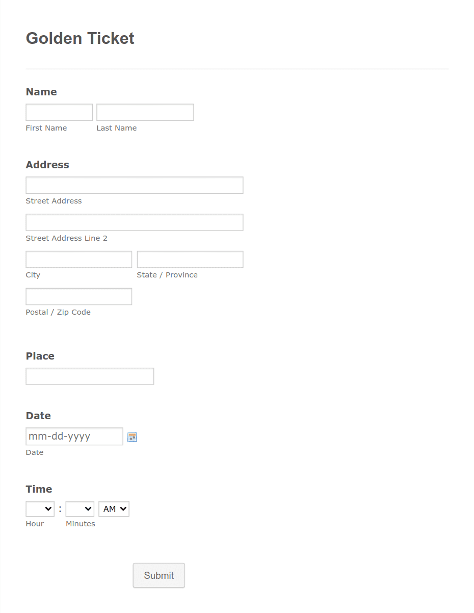 Golden Ticket Form Template | Jotform