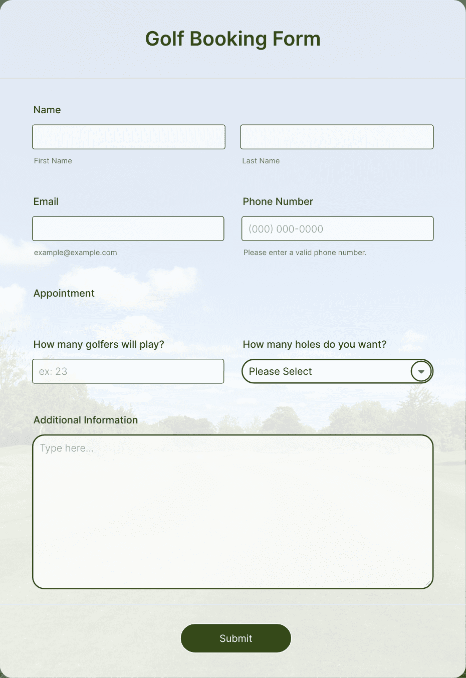 Golf Booking Form Template | Jotform