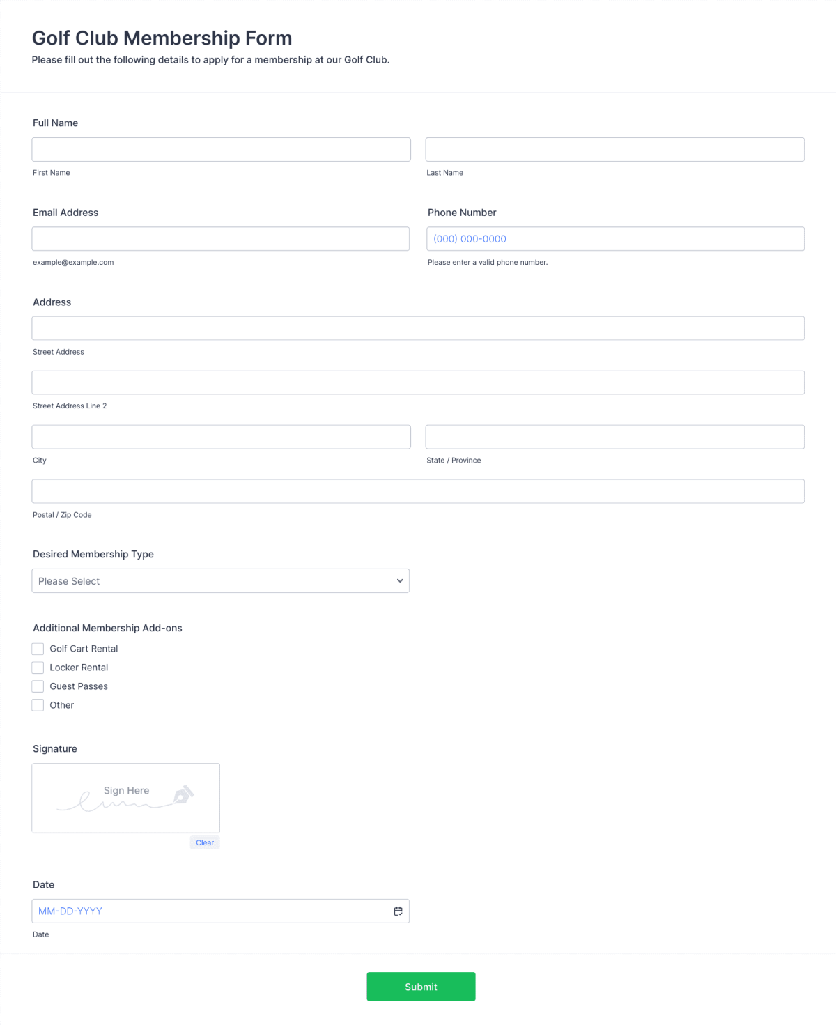 Golf Club Membership Form Template | Jotform