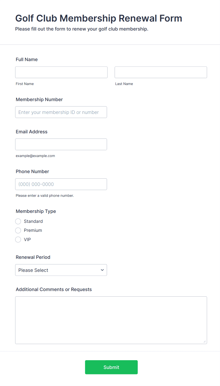 Golf Club Membership Renewal Form Template | Jotform