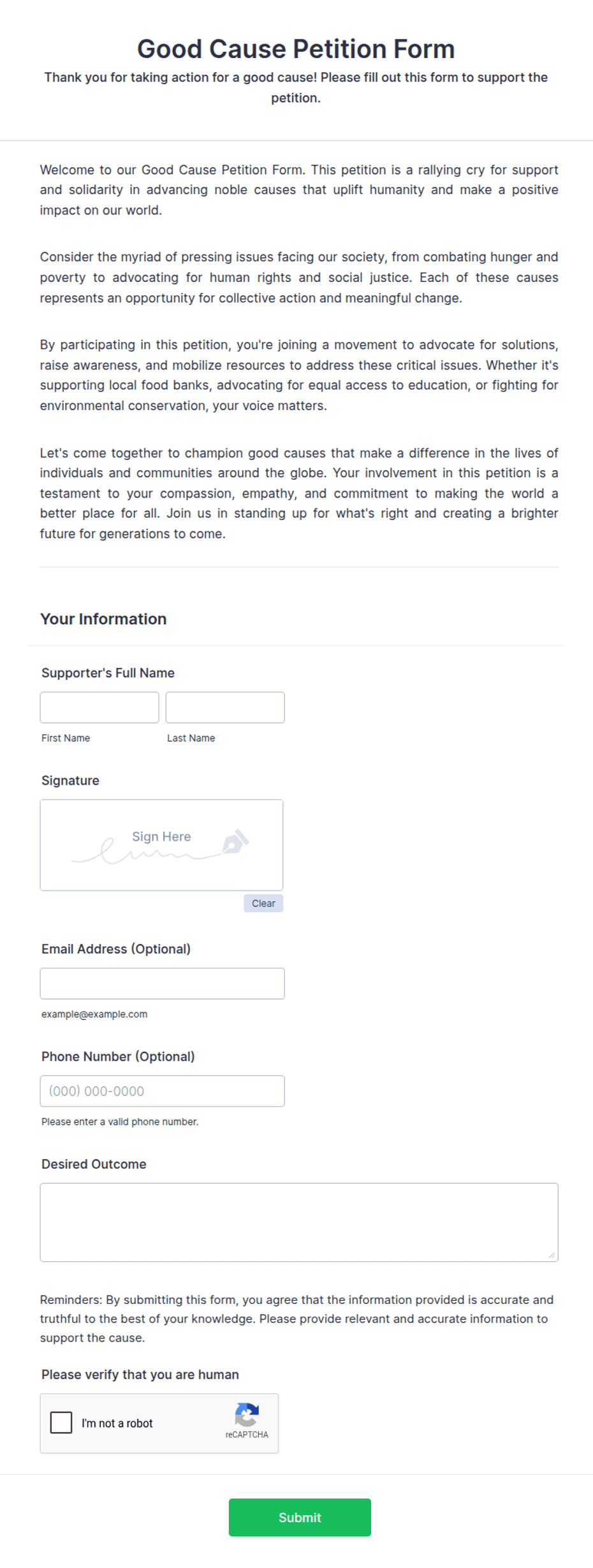 Good Cause Petition Form Template | Jotform