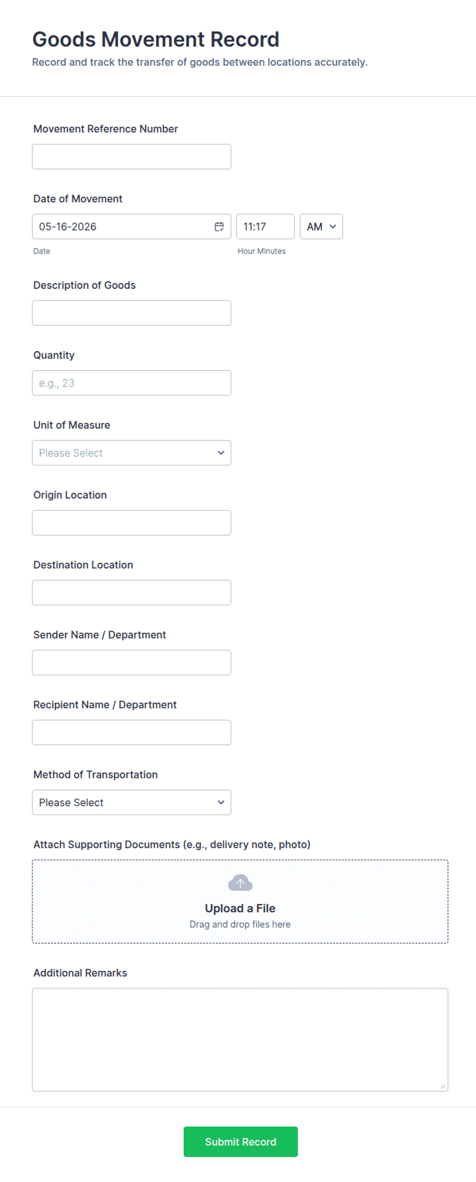 Goods Movement Record Form Template | Jotform