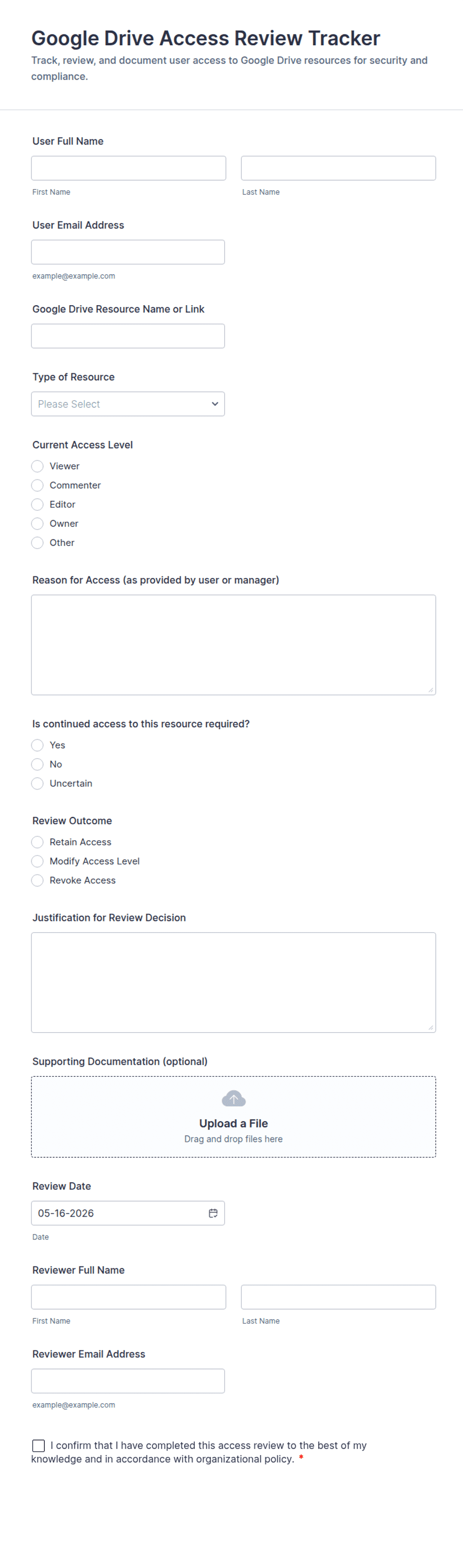 Google Drive Access Review Tracker Form Template | Jotform