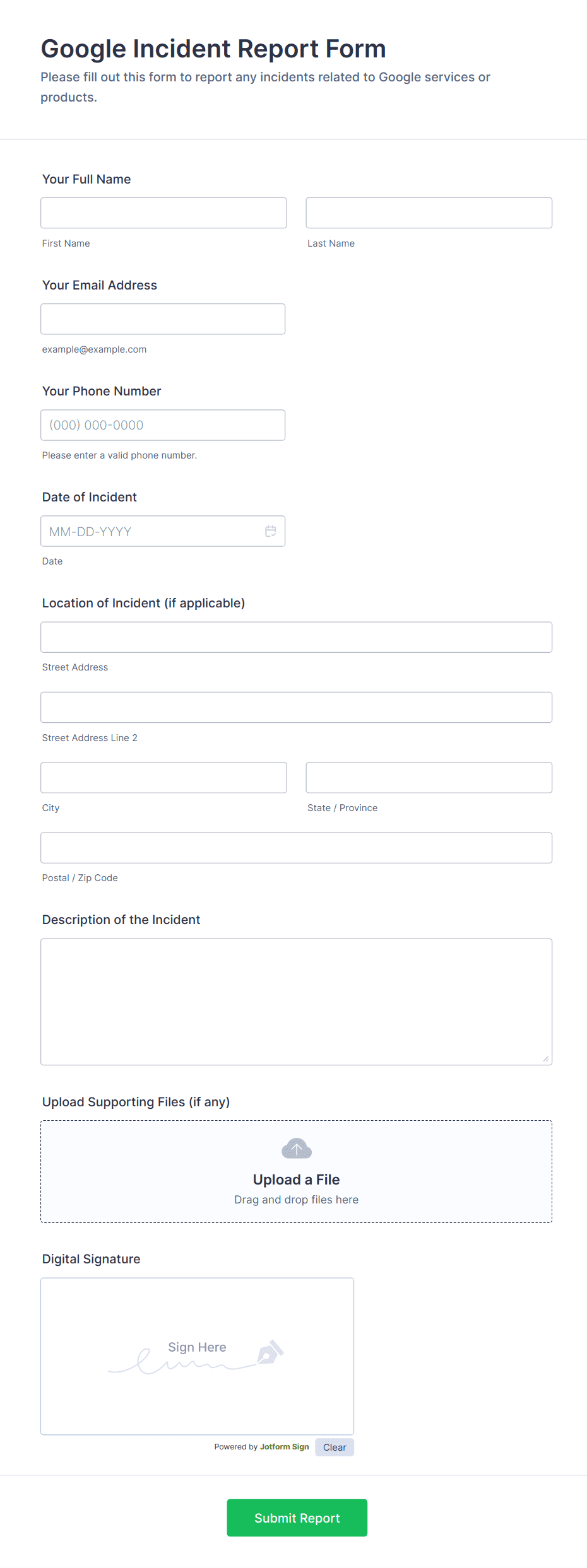 Google Incident Report Form Template | Jotform