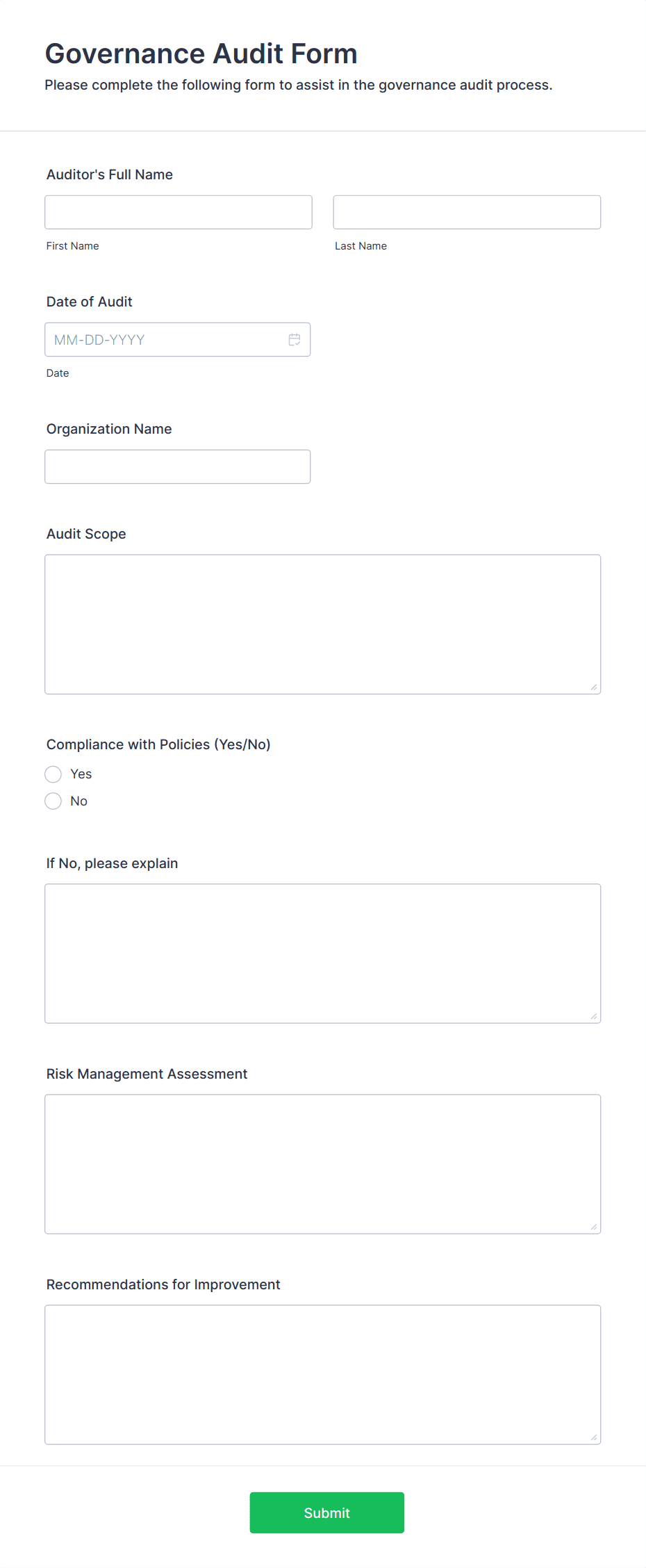 Governance Audit Form Template | Jotform
