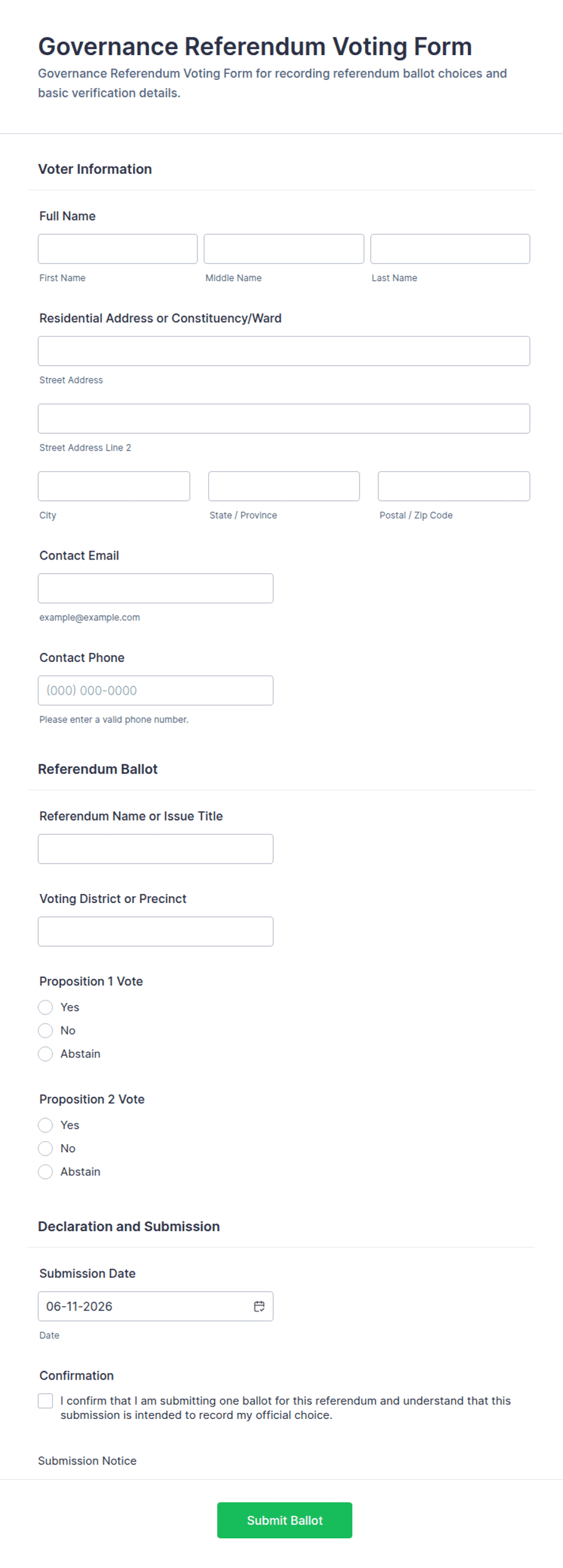 Governance Referendum Voting Form Template | Jotform