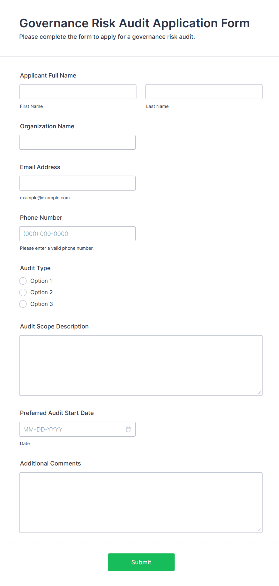 Governance Risk Audit Application Form Template | Jotform