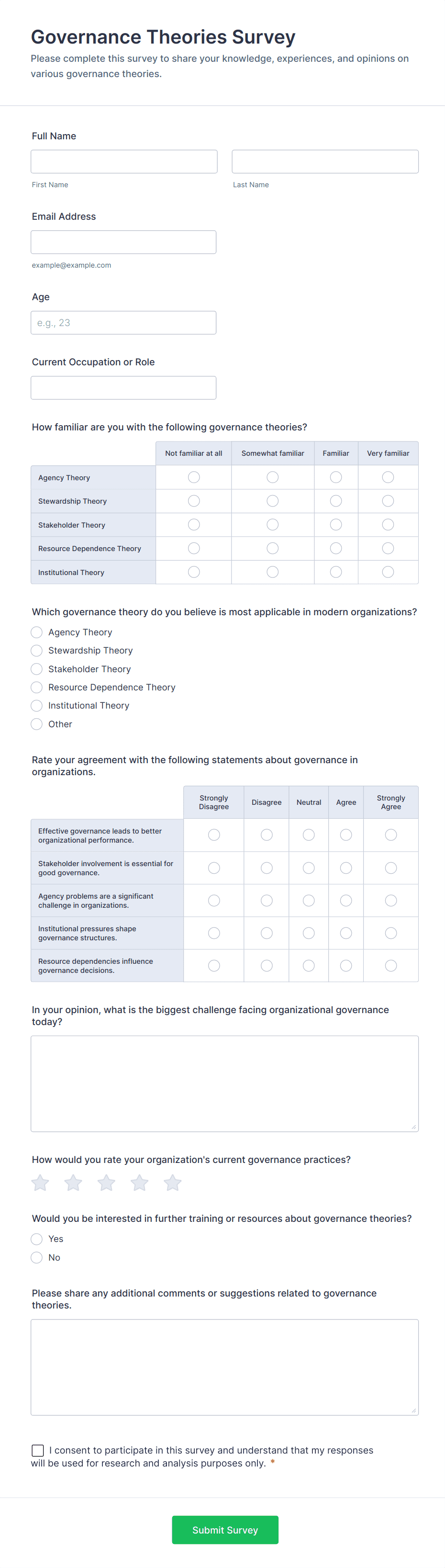 Governance Theories Survey Form Template | Jotform