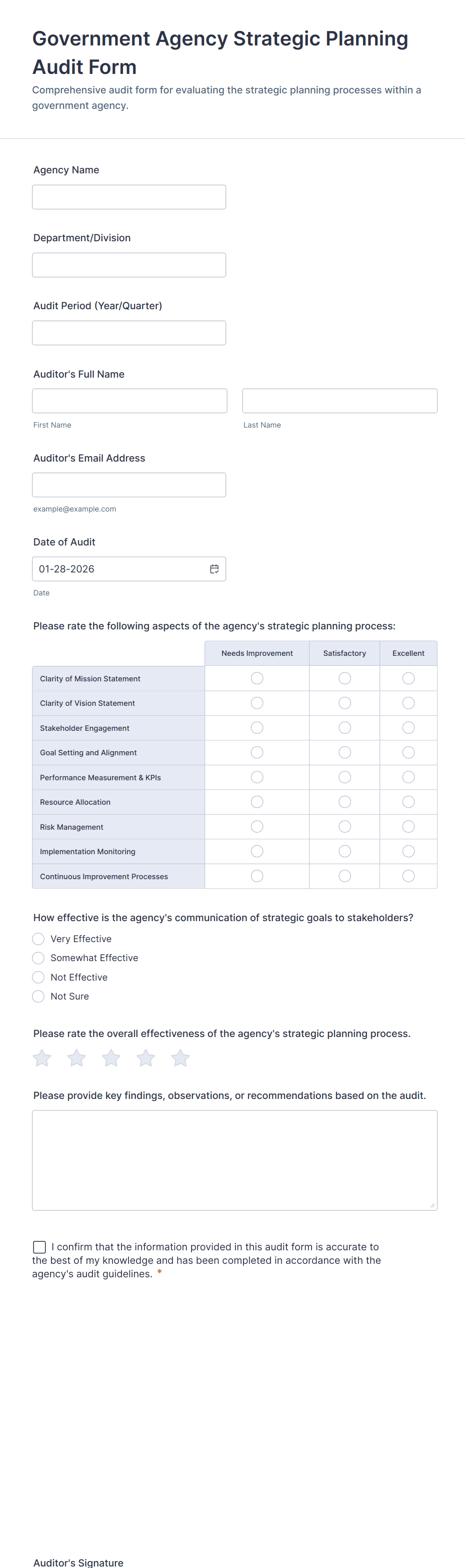 Government Agency Strategic Planning Audit Form | Jotform