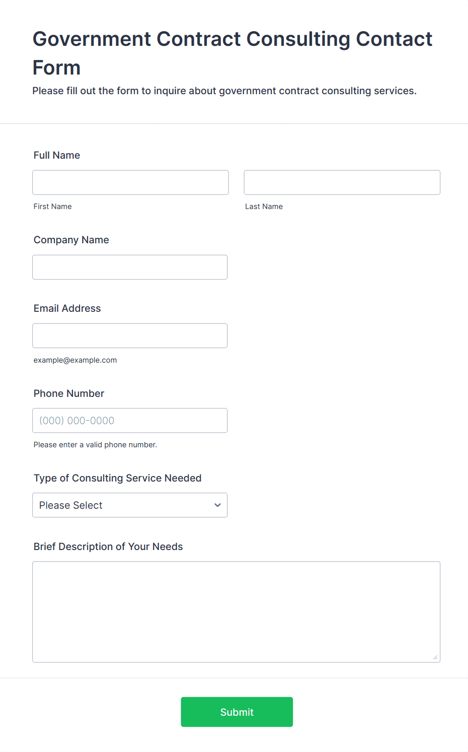 Government Contract Consulting Contact Form Template | Jotform